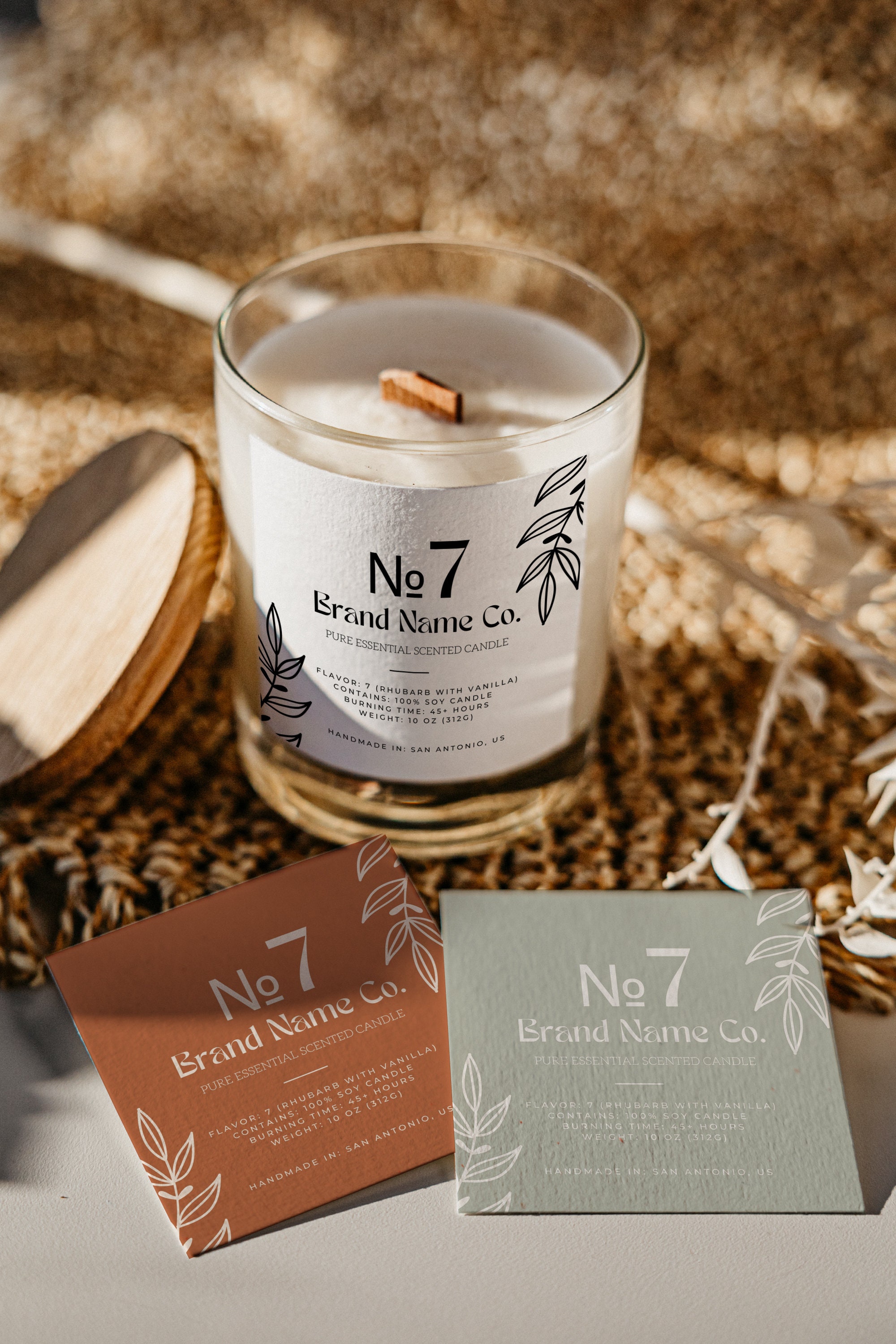 Boho Candle Mockup With Wood Top and Two Additional Labels, Scented ...