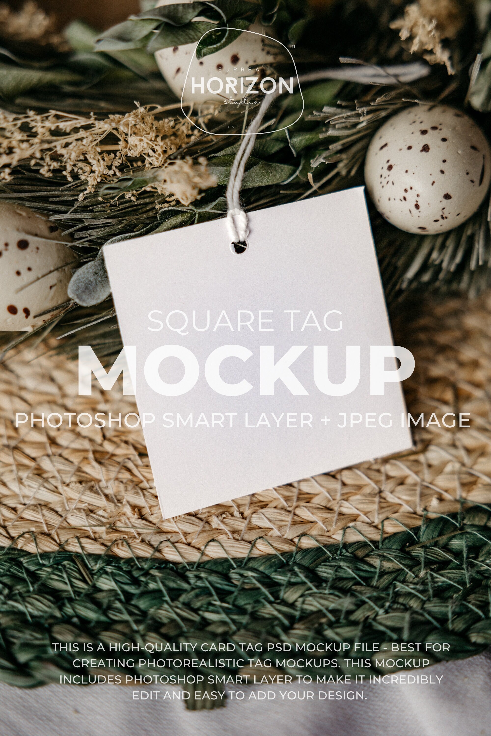 Square Gift Tag Mockup, Photoshop Smart Object PSD JPEG Blank Image ...