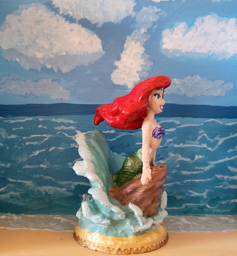 The Little Mermaid on a Stone With Waves Figurine - Etsy
