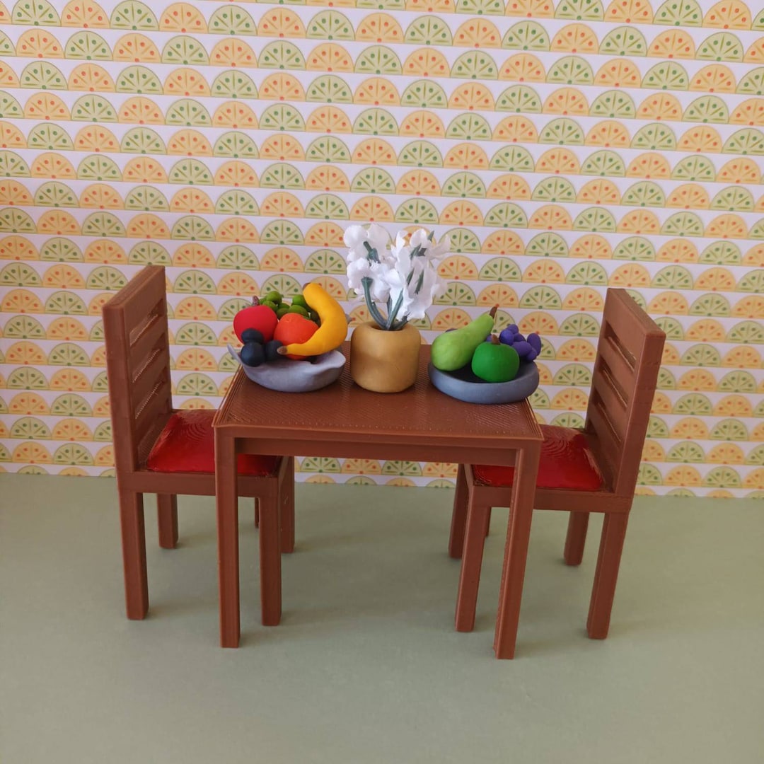 Miniature Dining Table With Chairs and (furniture) for Dollhouse Made ...