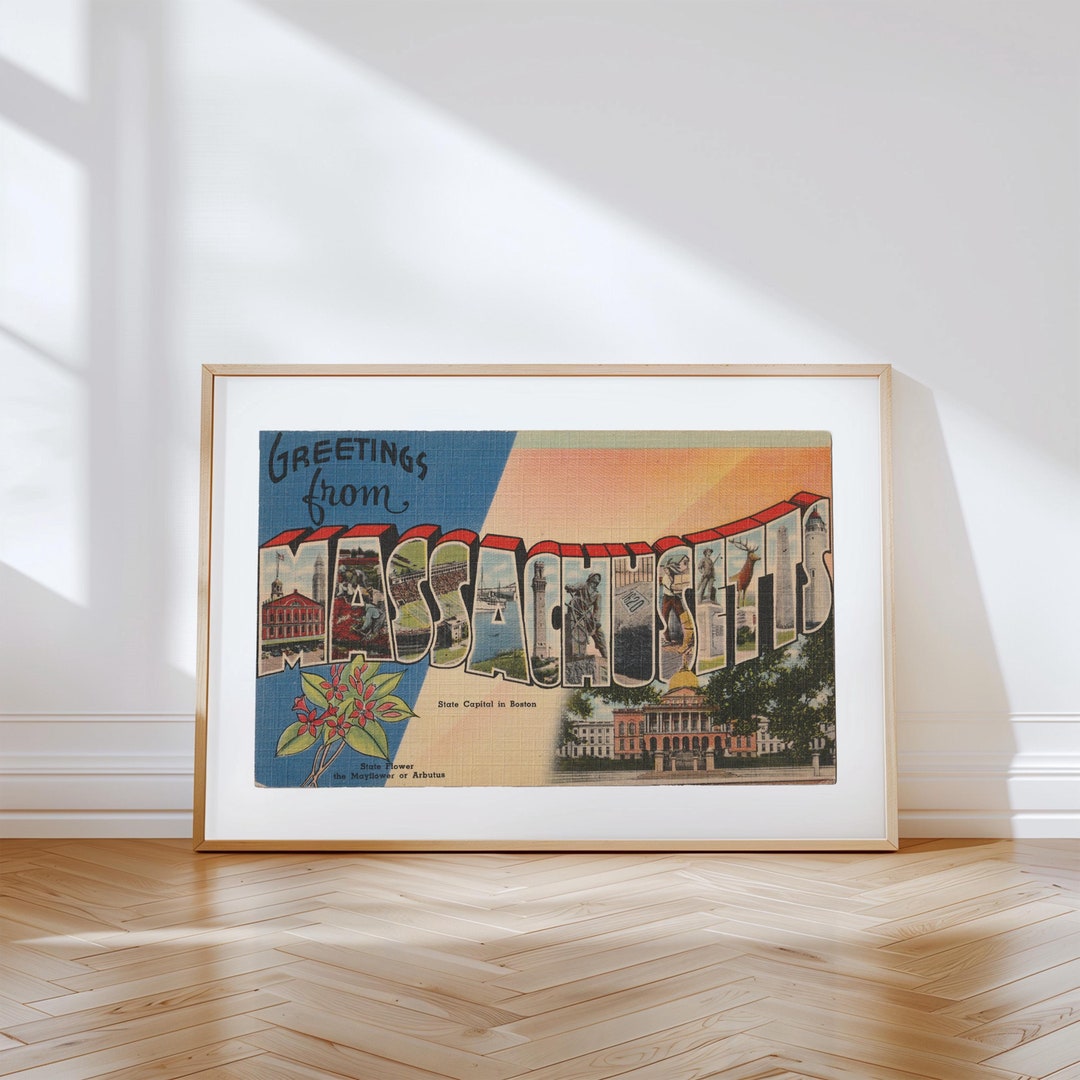 Massachusetts Print, Greetings From Massachusetts, Retro Massachusetts ...
