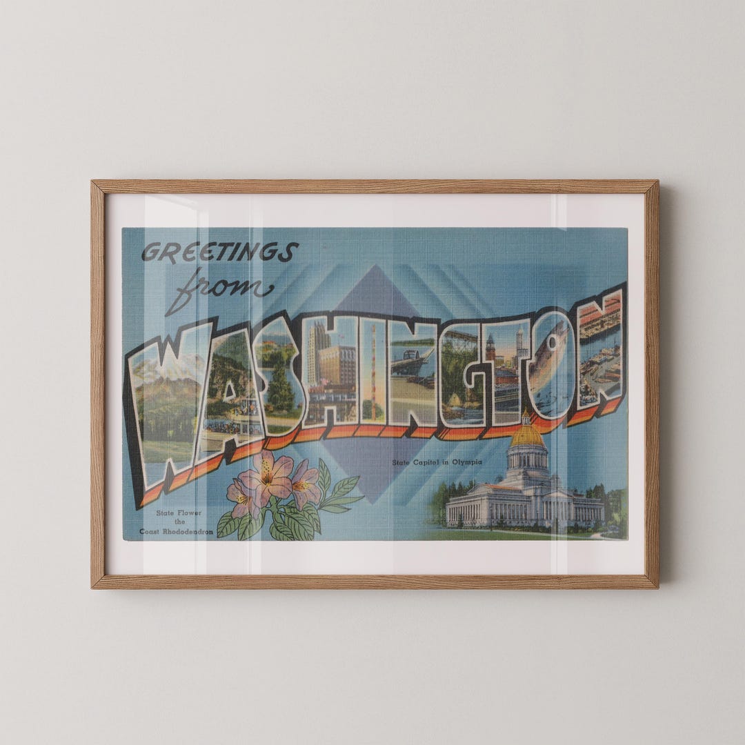 Washington State Art Print, Greetings From Washington, Retro Washington ...