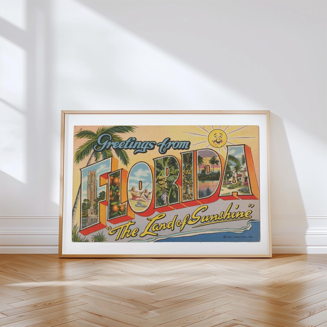 Florida Canvas Print, Greetings From Florida, Retro Florida Decor ...