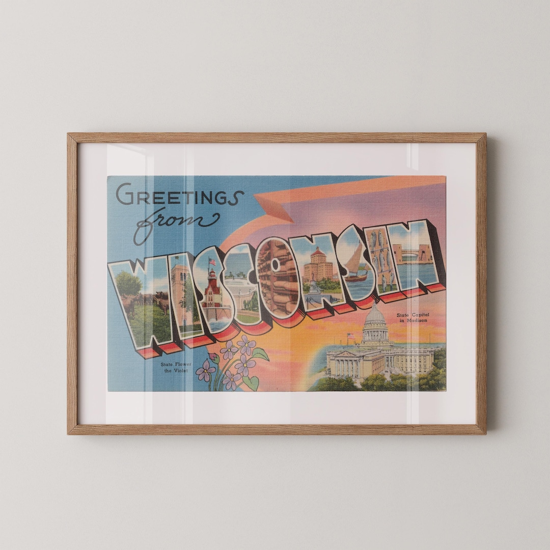 Greetings From Wisconsin Poster Vintage Large Letter Postcard: Paper ...