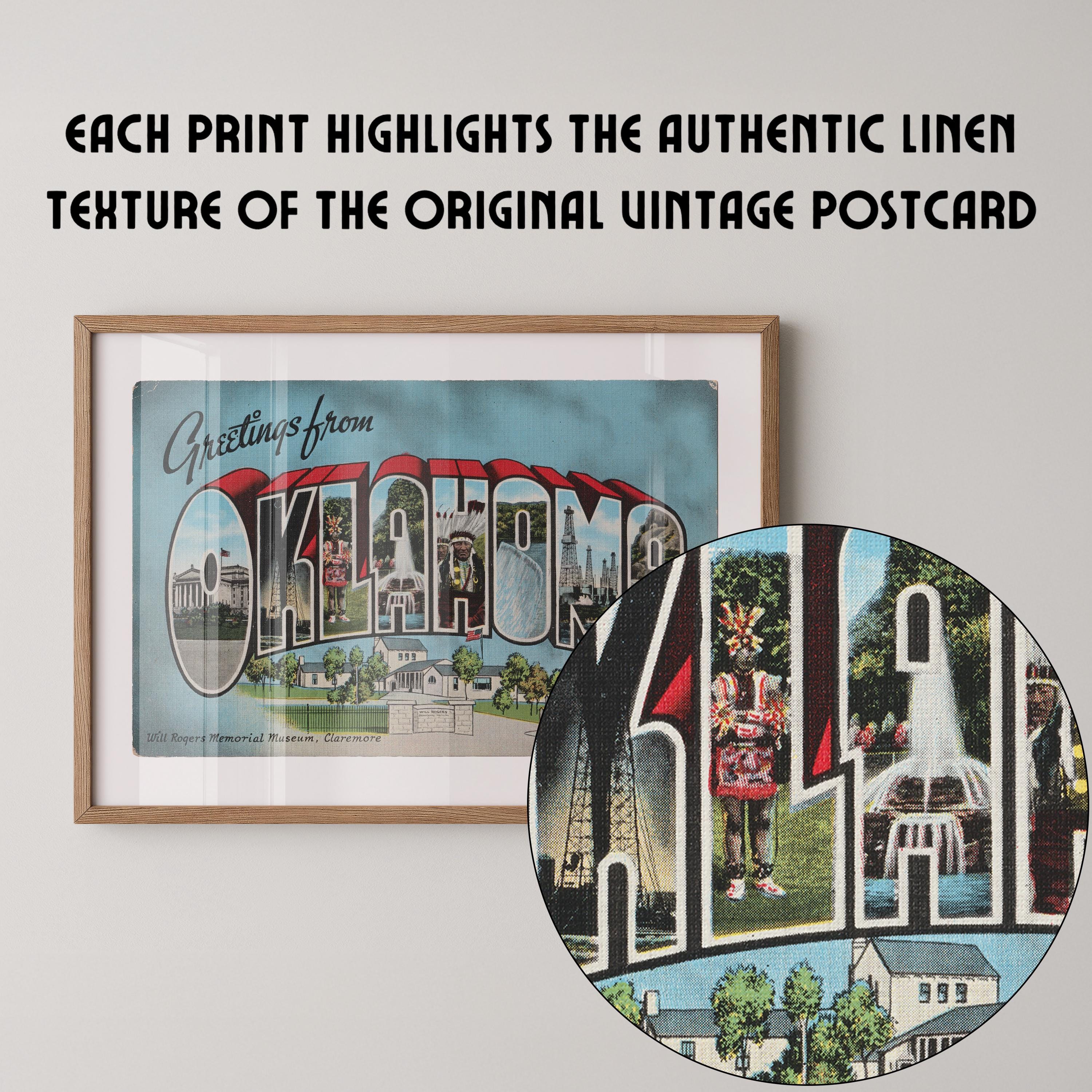 Oklahoma Fine Art Paper Print, Greetings From Oklahoma, Retro Oklahoma ...