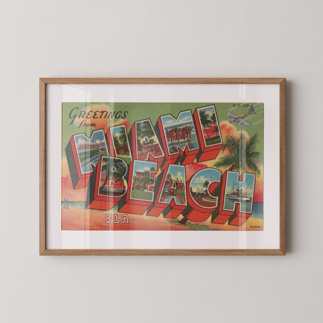 Miami Beach Fine Art Paper Print, Greetings From Miami Beach, Retro ...