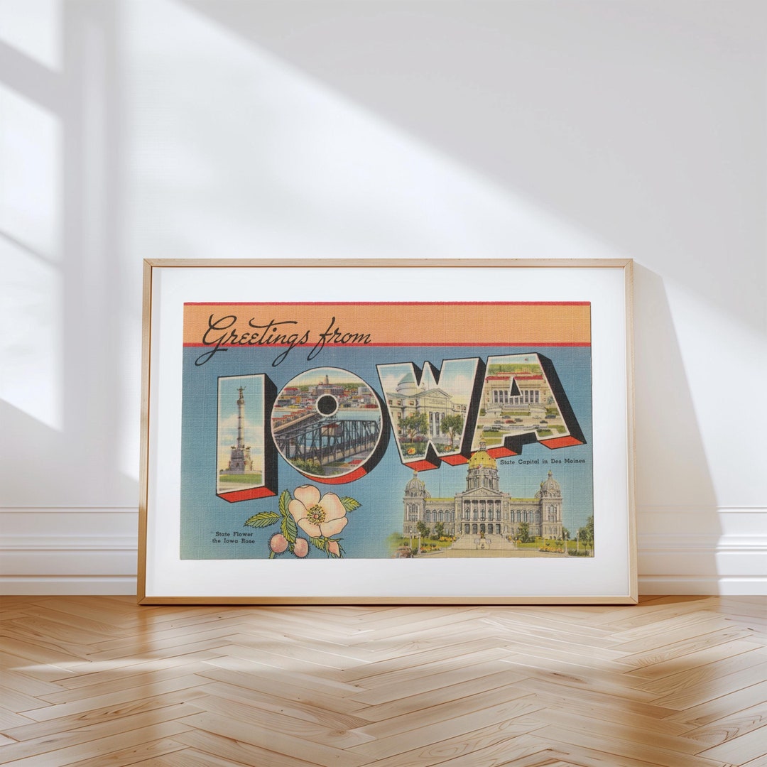 Iowa Print, Greetings From Iowa, Retro Iowa Decor, Vintage Iowa, Retro ...