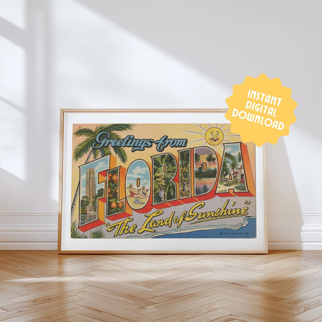 Florida Print DIGITAL DOWNLOAD, Greetings From Florida, Retro Florida ...