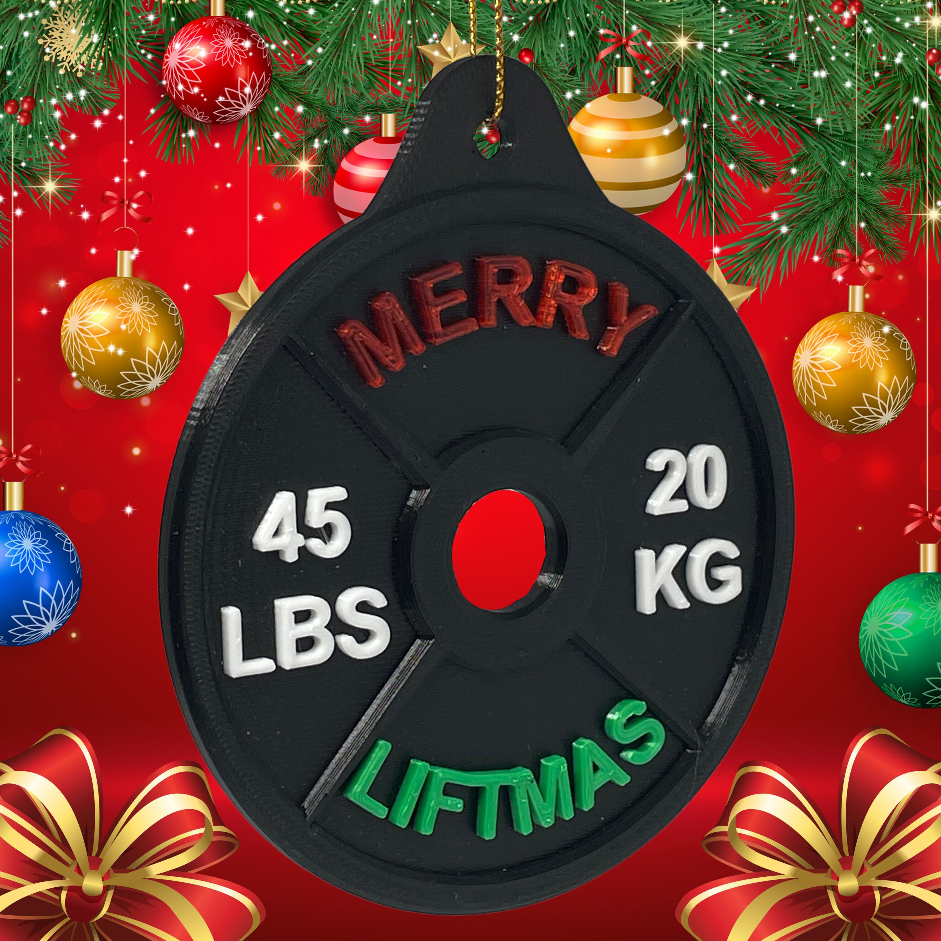 Merry Liftmas Christmas Decoration Gym Weight Plate Ornament 20kg ...