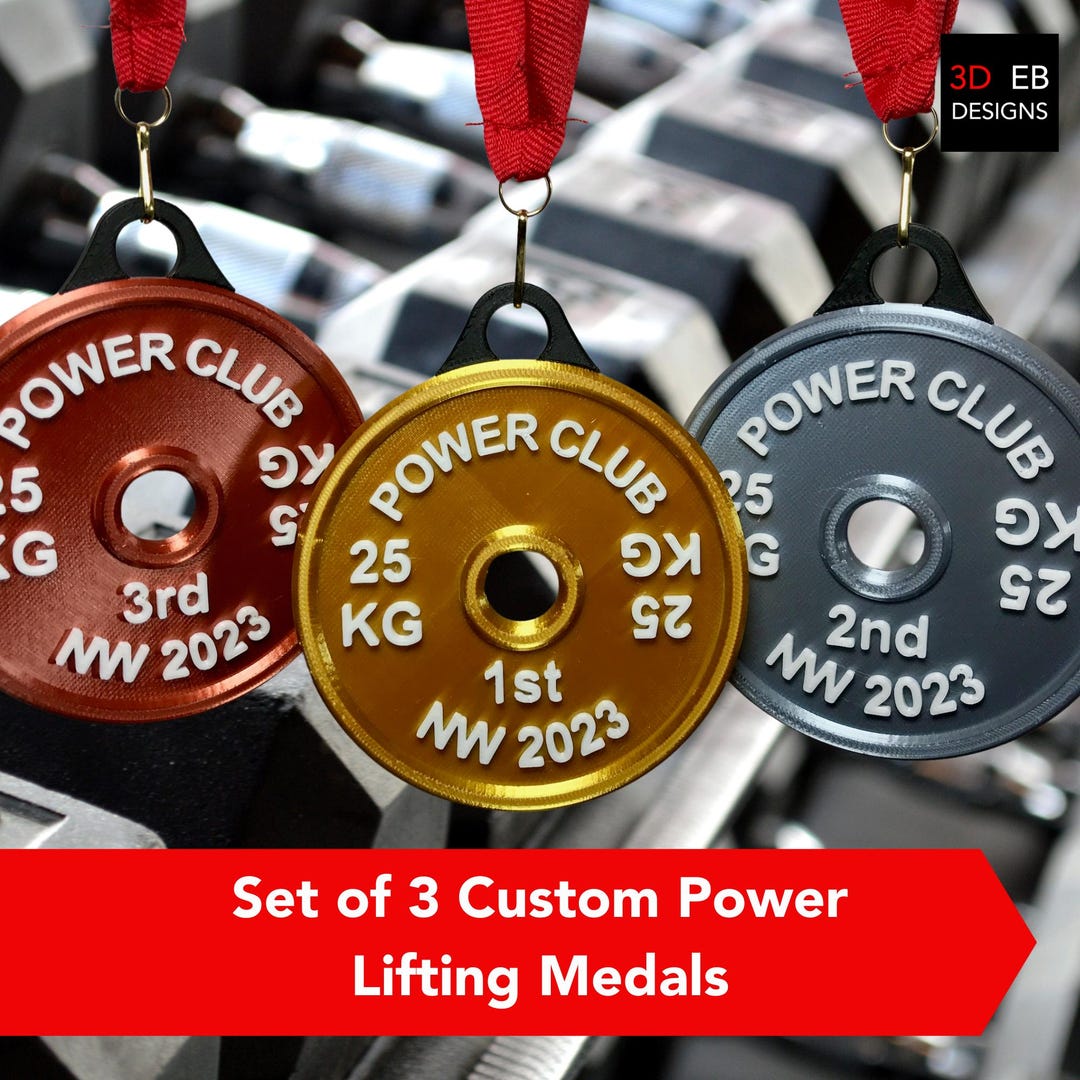 Custom Powerlifting Medals Set of 3 – Gym Competition Awards ...