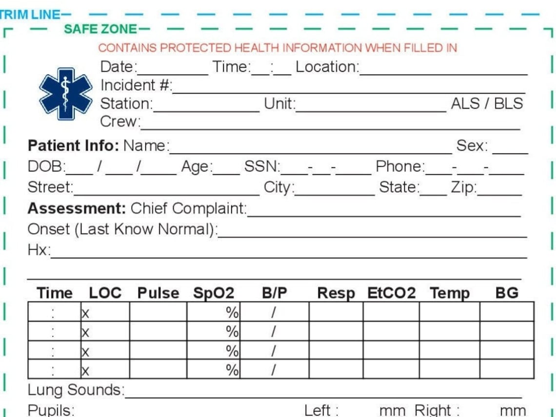 EMT / EMS PCR Notepad 5" X 7" (includes 3, 50 Sheet Pads. 150 Sheets ...