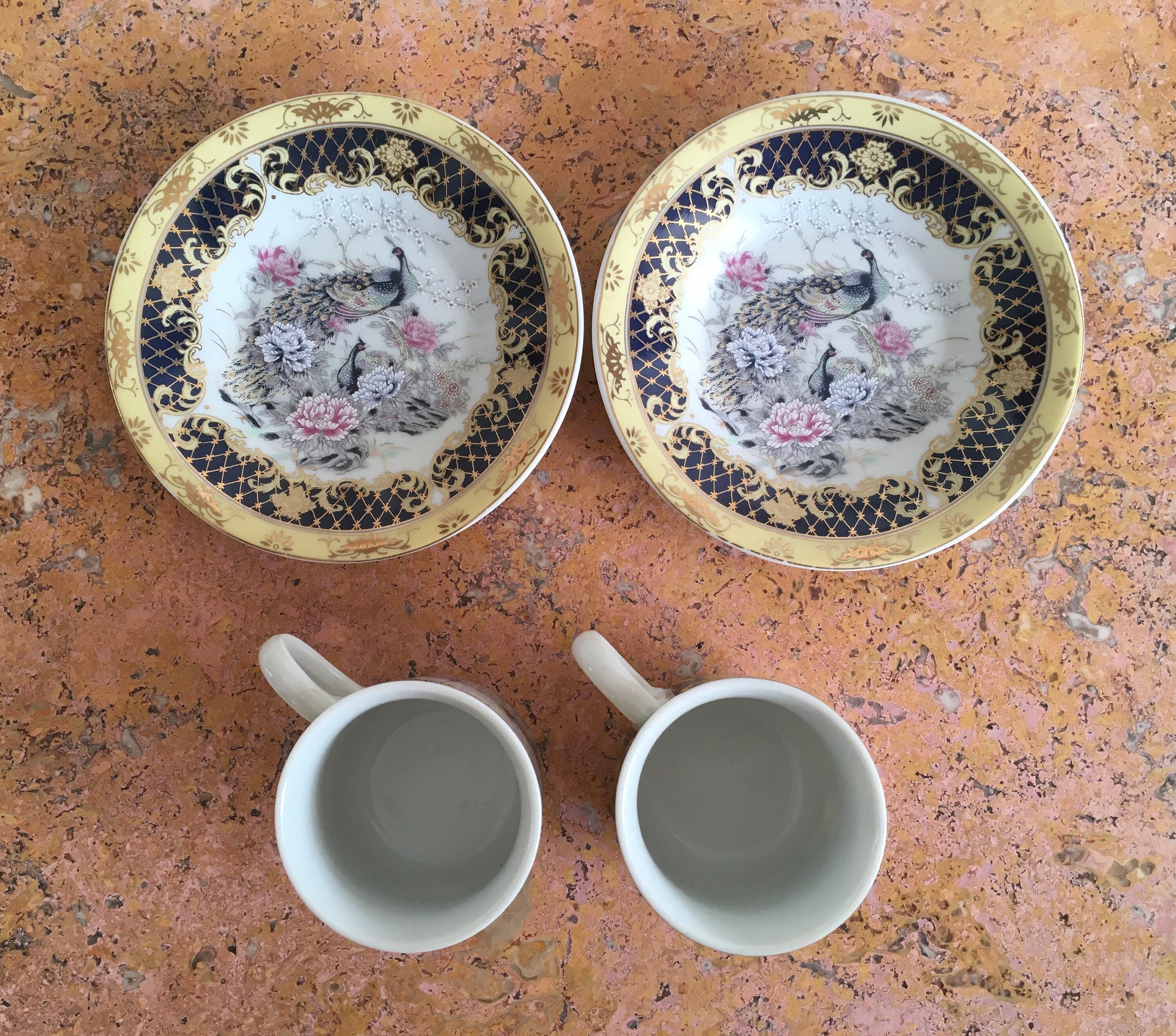 A Pair of TANAKA JAPAN Stamped Asian Motif Small Mug Cup (2” Opening 2 ...