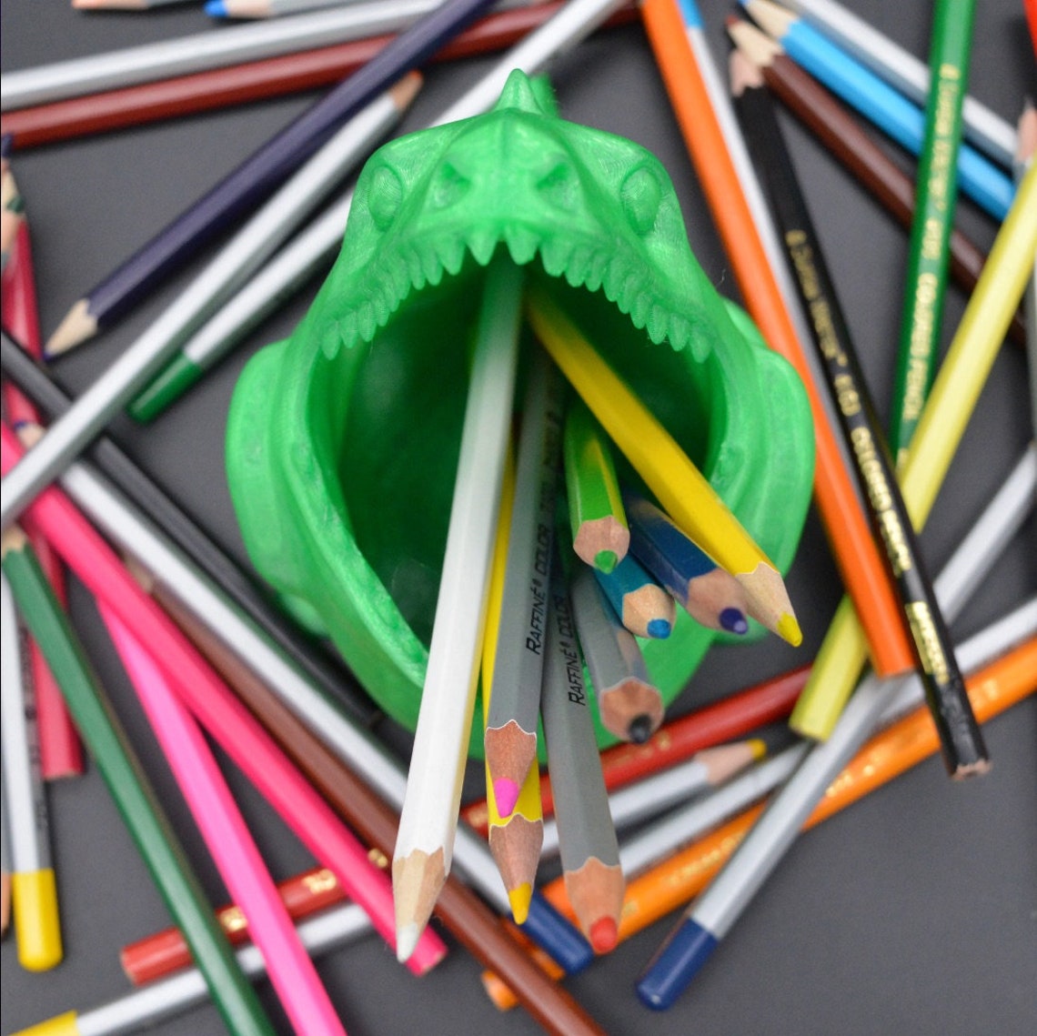 Dino Desk Pencil Holder Gluttonous Pencil Markers Holder Cute Green ...