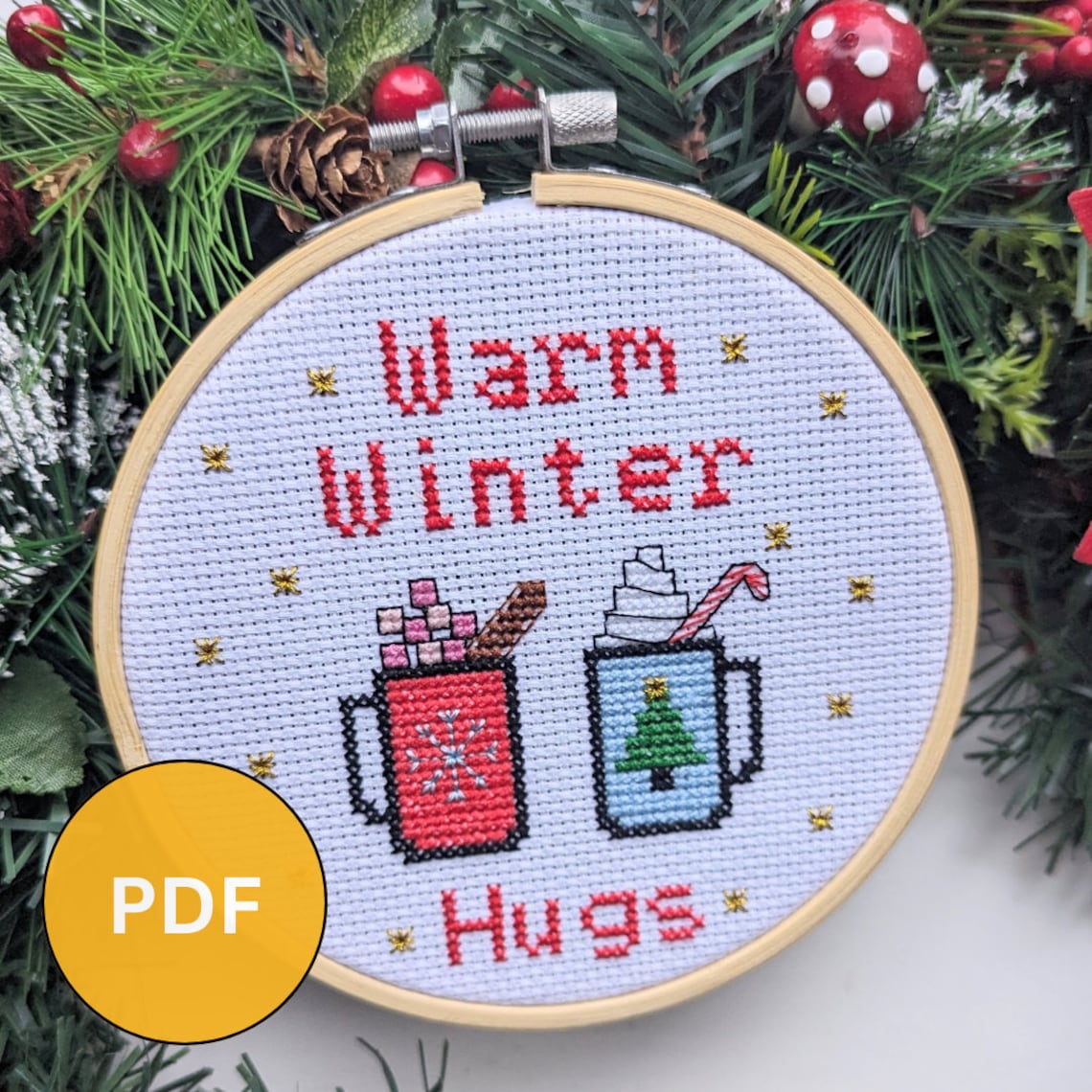 Winter Hugs - Cross Stitch PDF Pattern 5" - UK Seller - Etsy