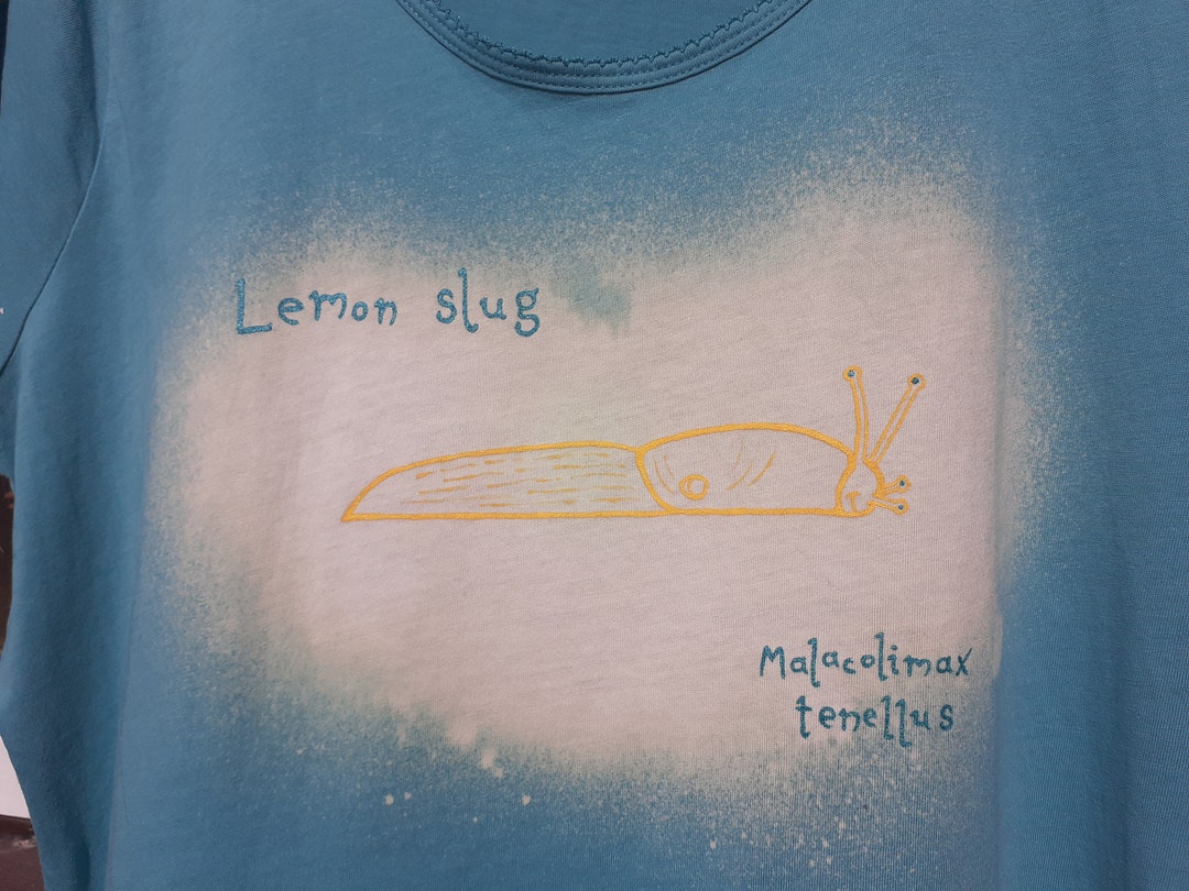 Hand-painted Lemon Slug Upcycled T-shirt: Yellow and Turqoise on ...