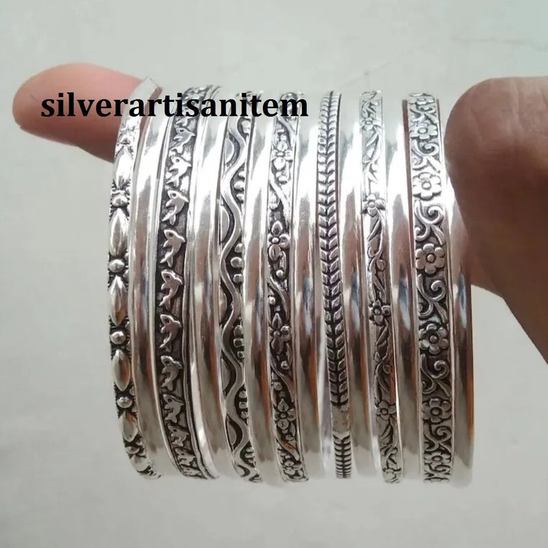 Round Solid Silver Bangle - Etsy