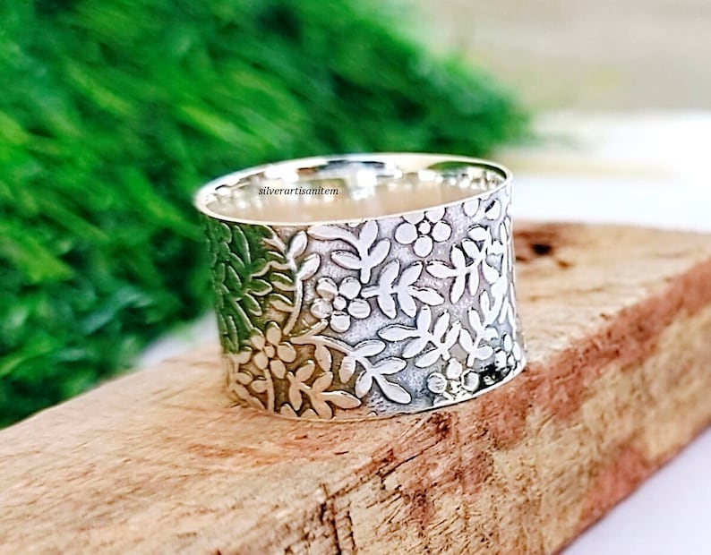 Flower Band Ring925 Sterling Silver Wide Band Open Ring Wide - Etsy