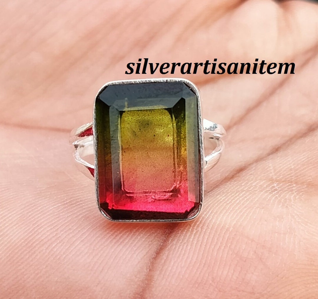 Watermelon Tourmaline Ring, Cushion Shape, Gemstone Ring, Sterling ...