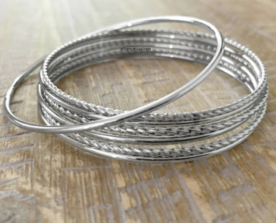 Beautiful Silver Bangle Set,handmade 925 Sterling Silver Bangle Set,7 ...