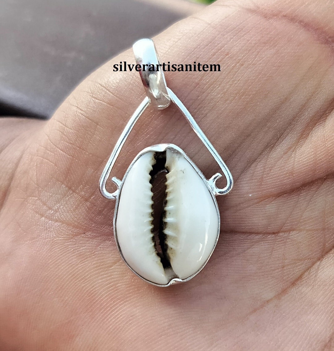 Cowrie Shell Pendant, Handmade Pendant, 925 Silver Pendant, Natural ...