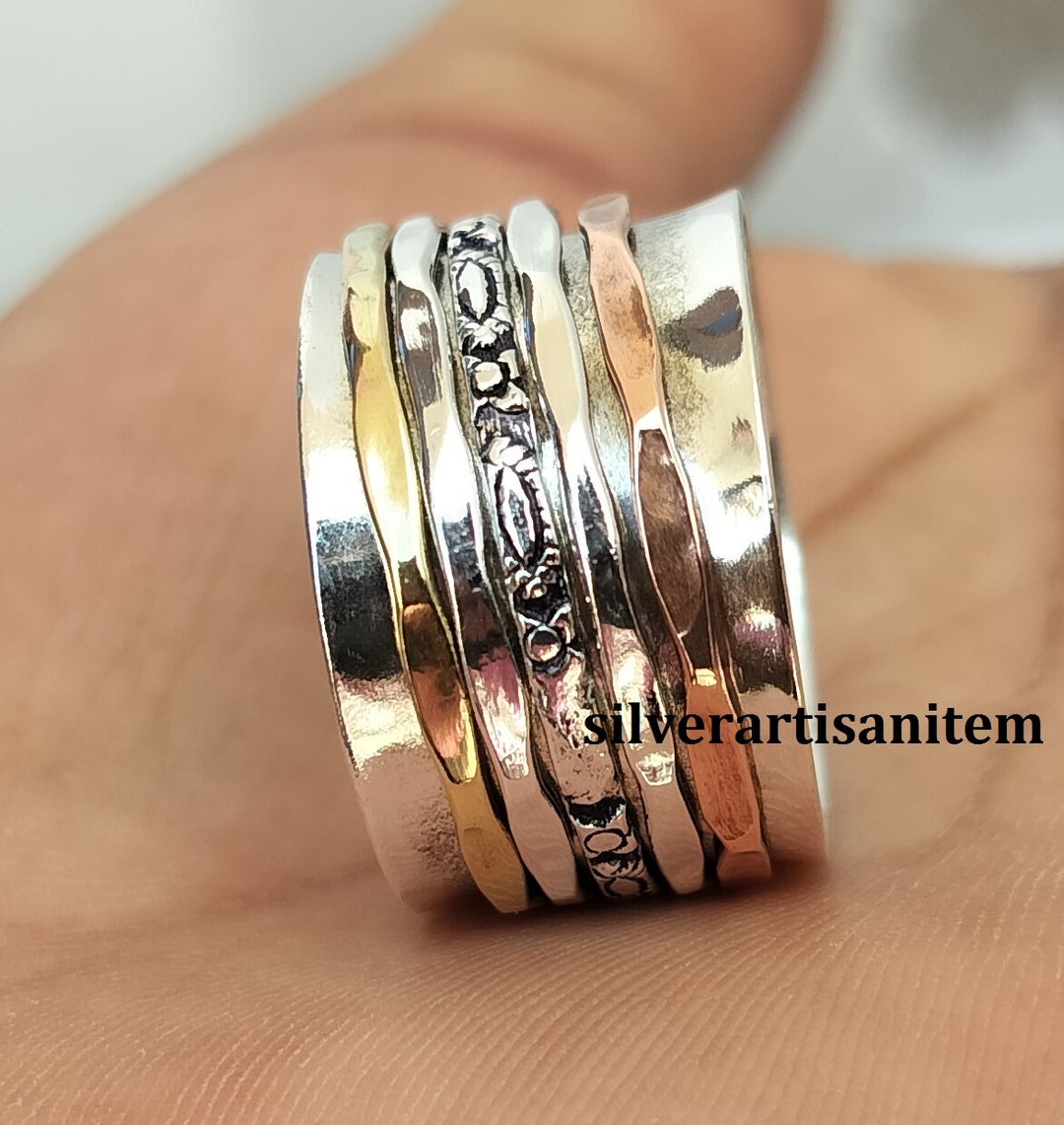 Solid 925 Sterling Silver Ring,fidget Ring,worry Ring,handmade Spinner ...