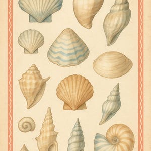 Seashell Poster Printable | Vintage Shells Wall Art | Coastal Beach ...