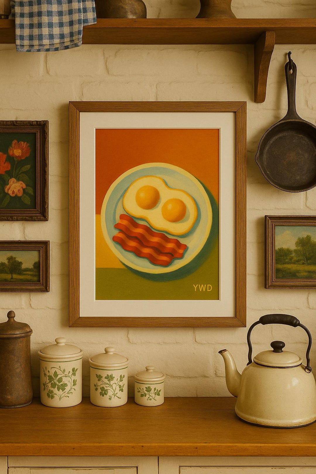 Vintage Eggs & Bacon Wall Art Painting Digital Download | Retro Kitchen ...