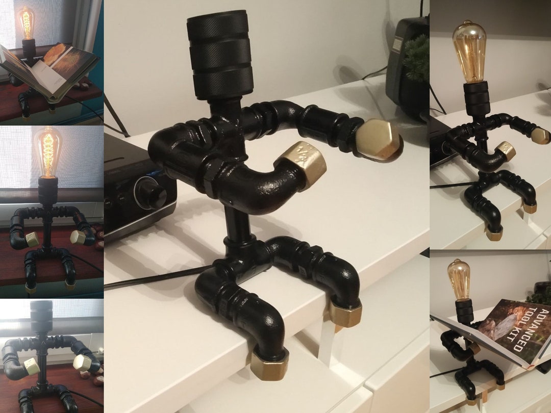 Pipeman Desk Lamp, Robot Lamp. Home Decor. Edison Steampunk Lamp. A ...