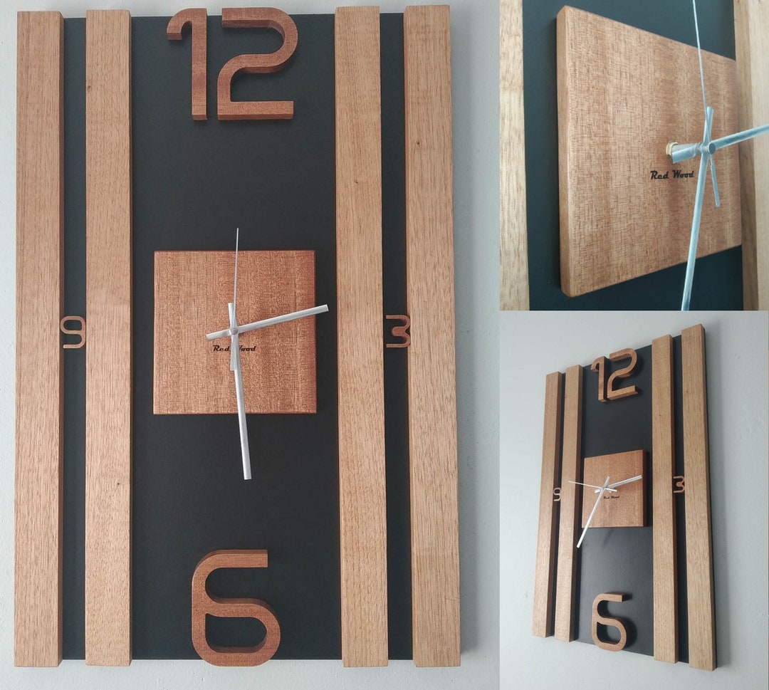 Wall Clock for the Living Room. Slats, Mahogany, Silent Mechanism ...