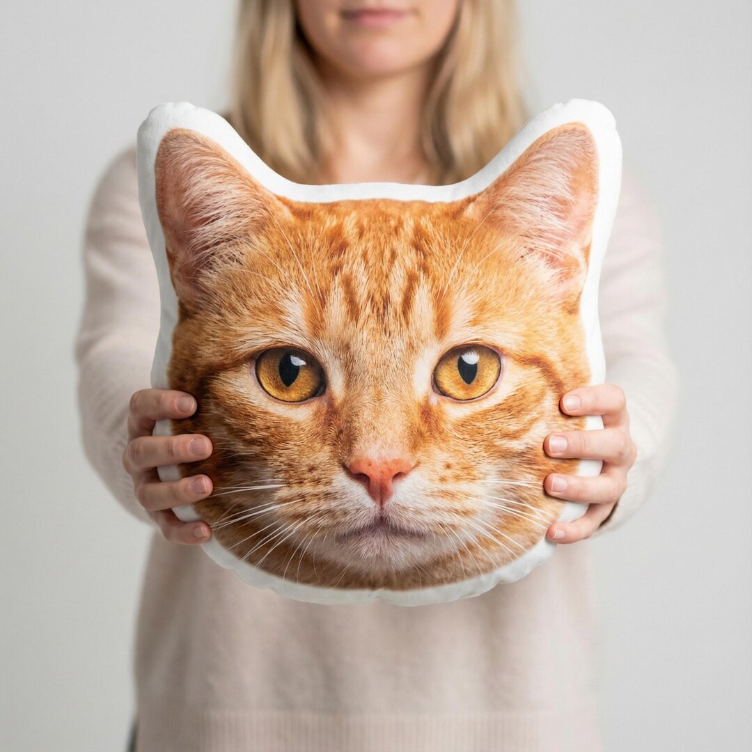 Photo Cat Shaped Cushion, Personalized Pet Portrait Plush, Memorial ...