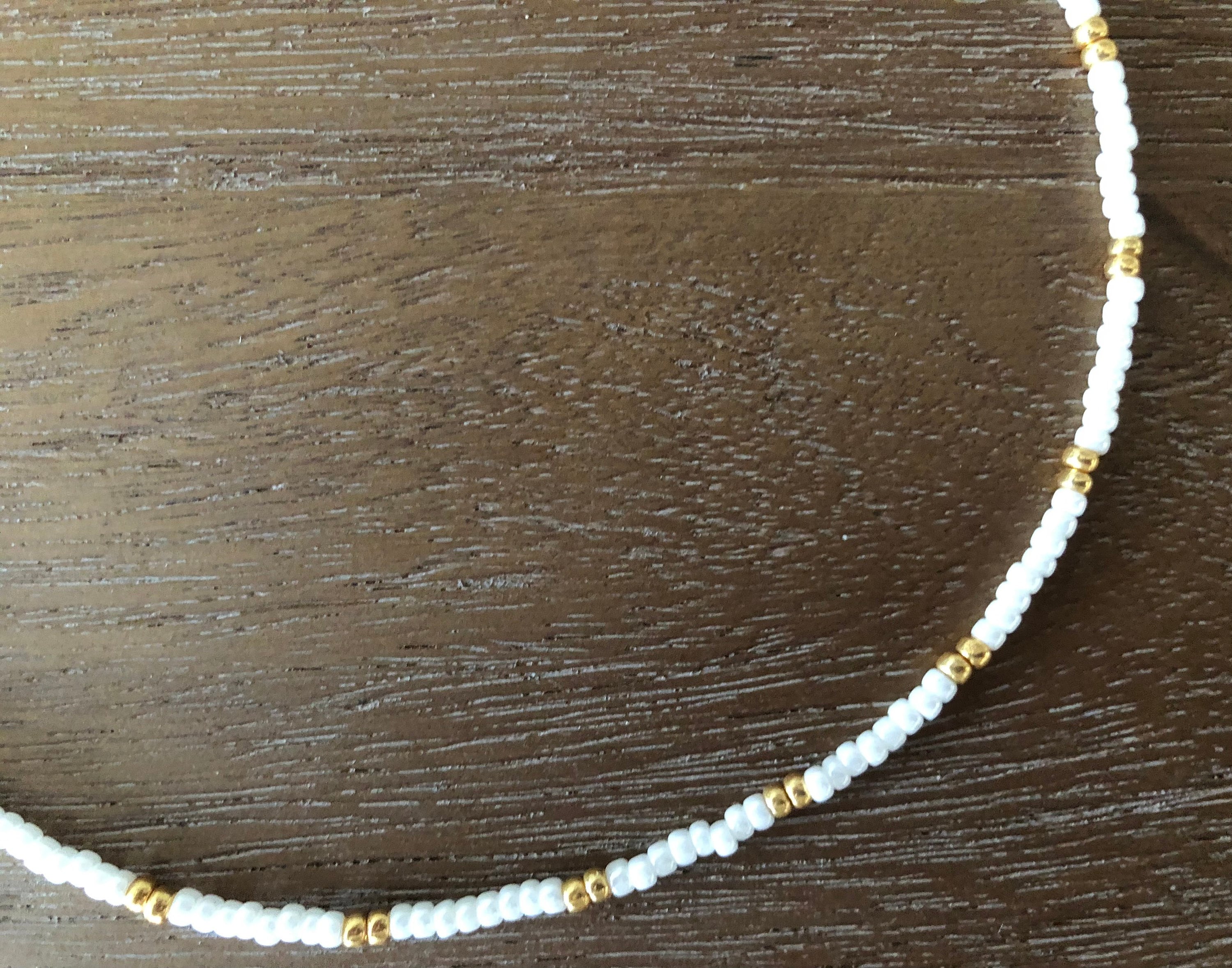 Infinitely Elegant: Minimalist White Bead Necklace Detailed - Etsy