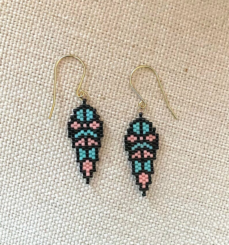 Handwoven Brick Stitch Earrings in Black/blue/pink, Charming Earrings ...