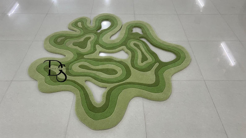 Amoeba Green Rug- Unique Handcrafted Design Featuring Organic Shapes ...