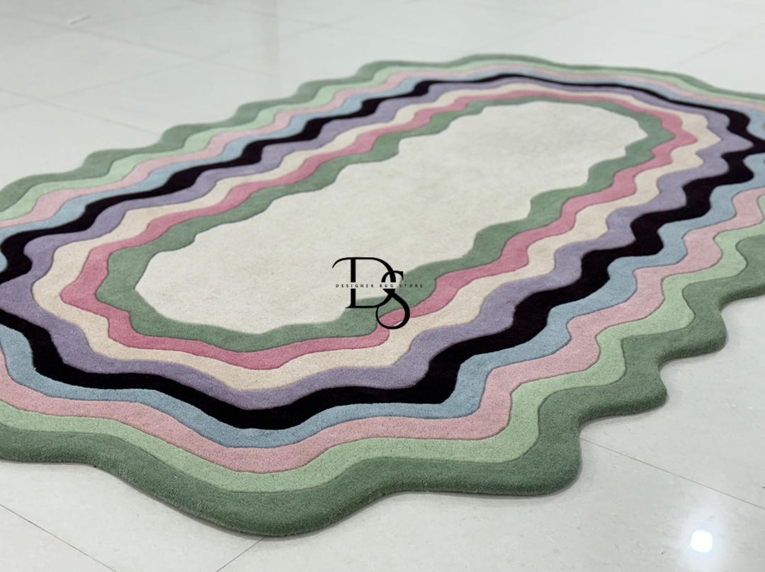 Amoeba Shape Abstract Hand Tufted Rug , Multicolor 100% New Zealand ...