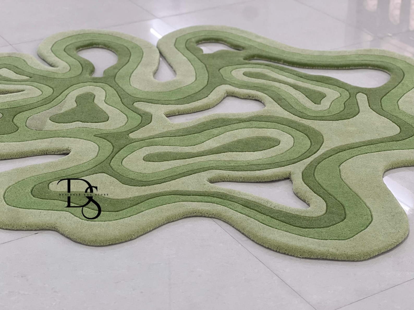 Amoeba Green Rug- Unique Handcrafted Design Featuring Organic Shapes ...