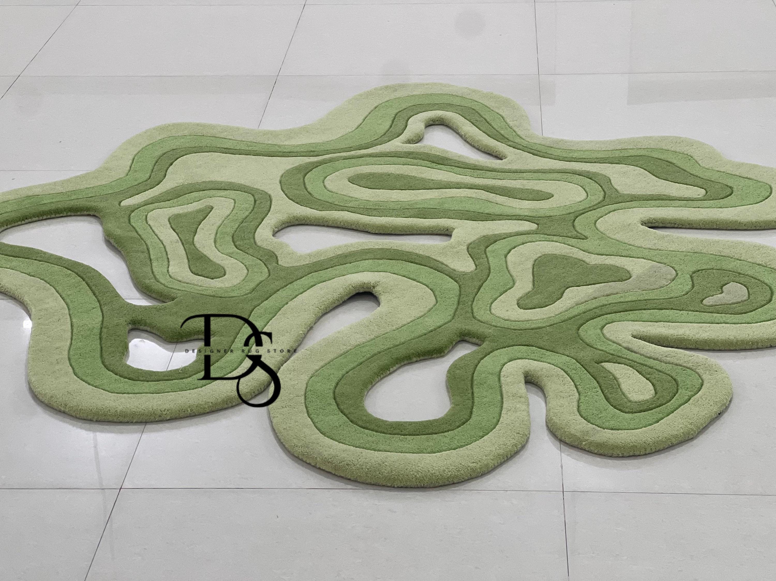 Amoeba Green Rug- Unique Handcrafted Design Featuring Organic Shapes ...