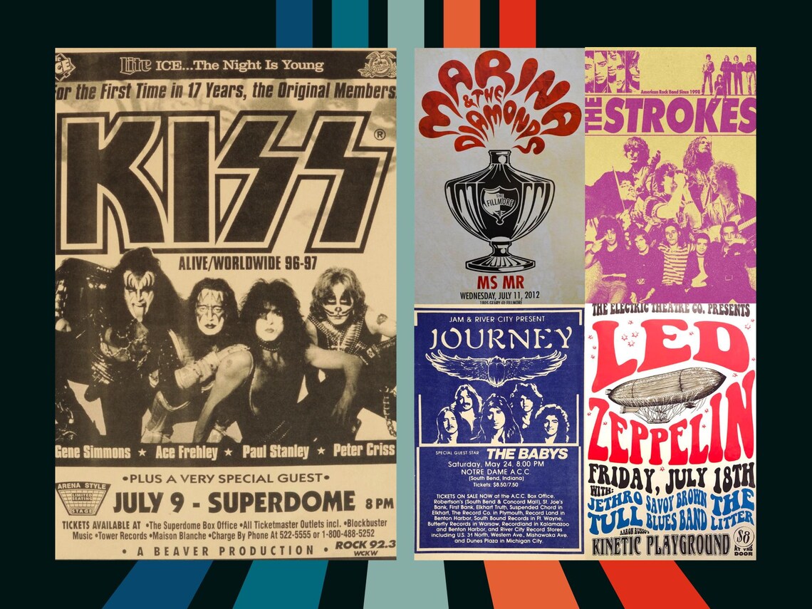 Retro Rock & Roll Concert Posters 55pcs Collage Kit (digital Download ...