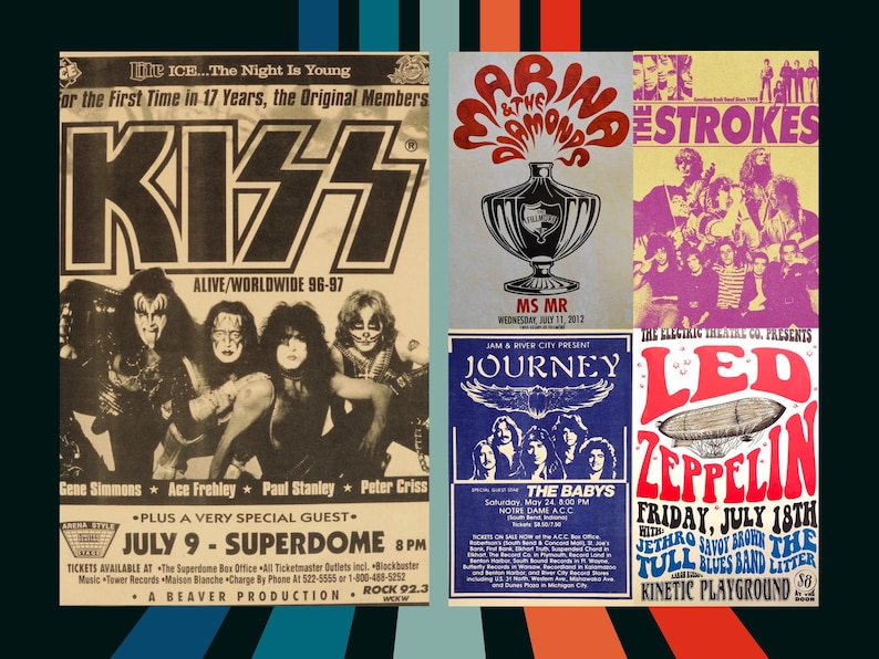 Retro Rock & Roll Concert Posters 55pcs Collage Kit (digital Download ...
