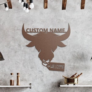 Custom Longhorn Metal Wall Art, Personalised Ranch/farm,/house Welcome ...