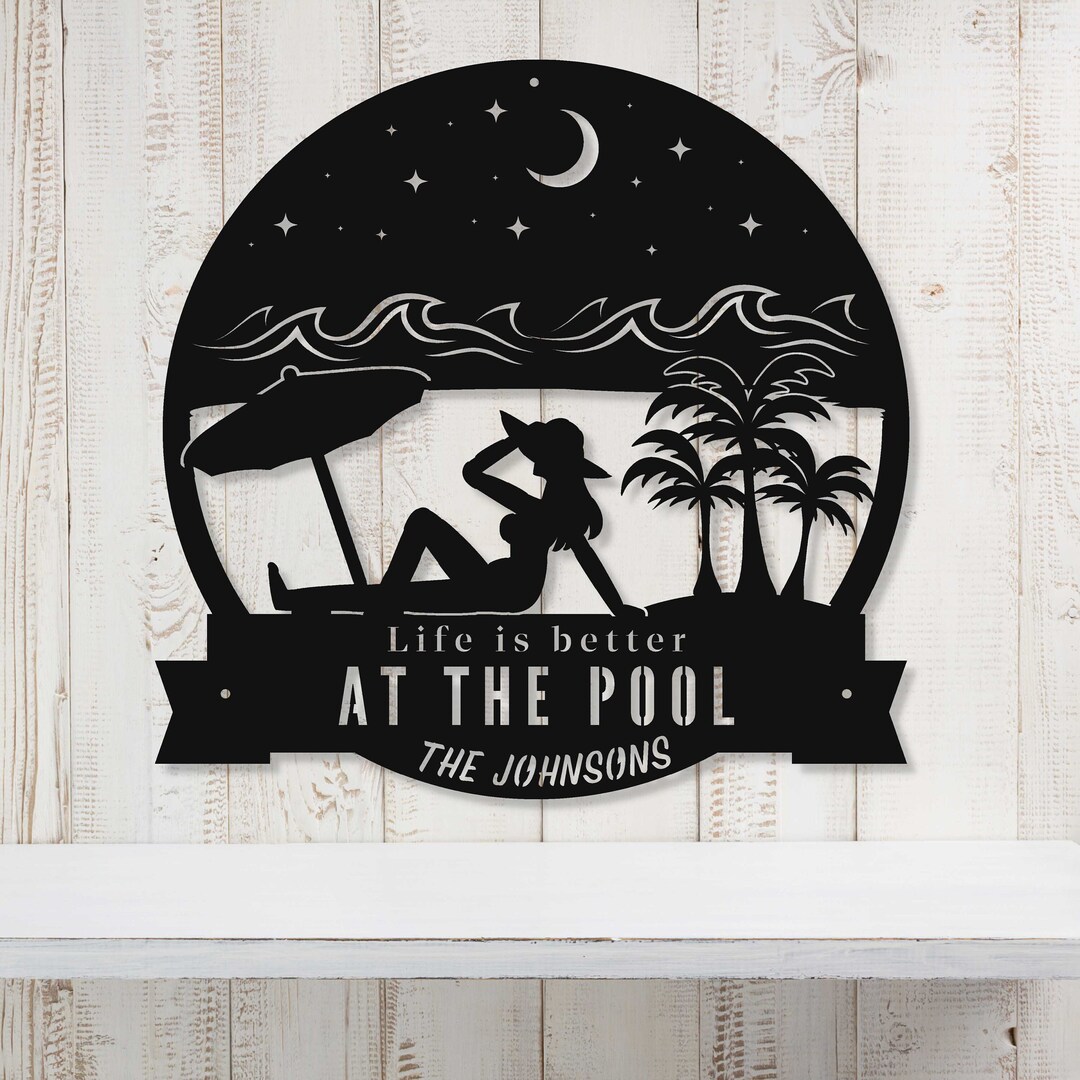 Custom Pool Sign, Swimming Pool House Decor, Outdoor Metal Wall Art ...