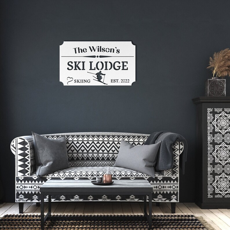 Ski Sign, Custom Ski Lodge Decor, Est Sign, Personalized Ski Cabin ...