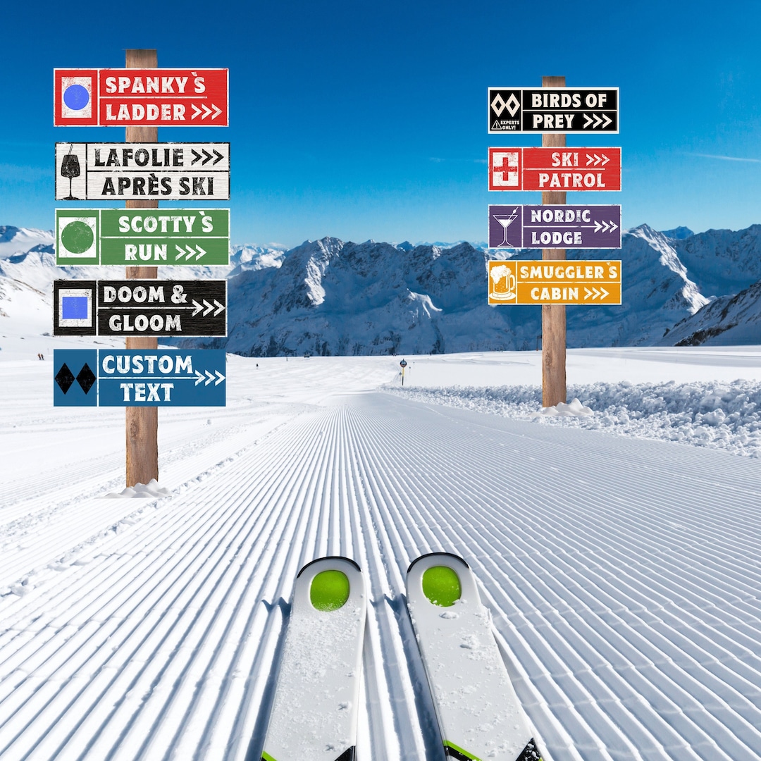 Ski Trail Signs, Custom Wooden Looking Ski Sign, Rustic Ski Resort Decor, Aluminum, Ski Slope ...