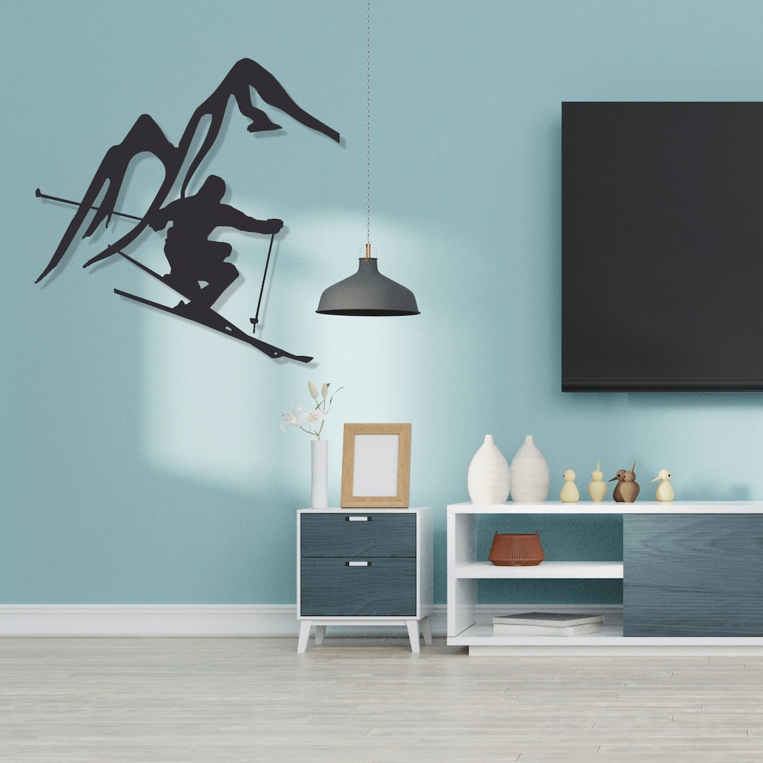 Ski Sign, Skier Metal Wall Decoration, Ski Lodge Decor, Mountain Metal ...