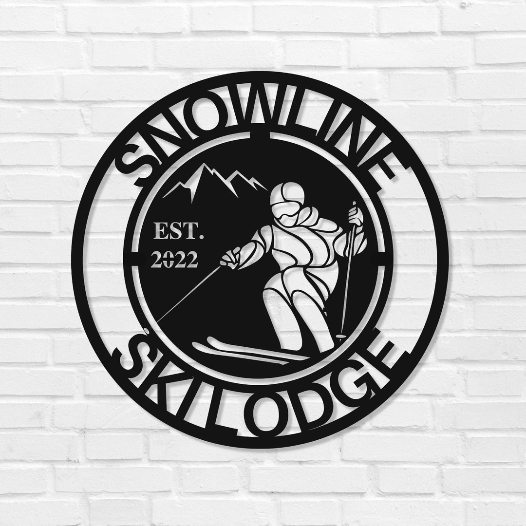 Skier Metal Sign, Custom Ski Lodge Decor, Established Sign ...