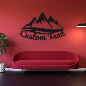 Mountain Metal Art, Custom Family Name Metal Sign, Personalized Mountain Silhouette, Above ...