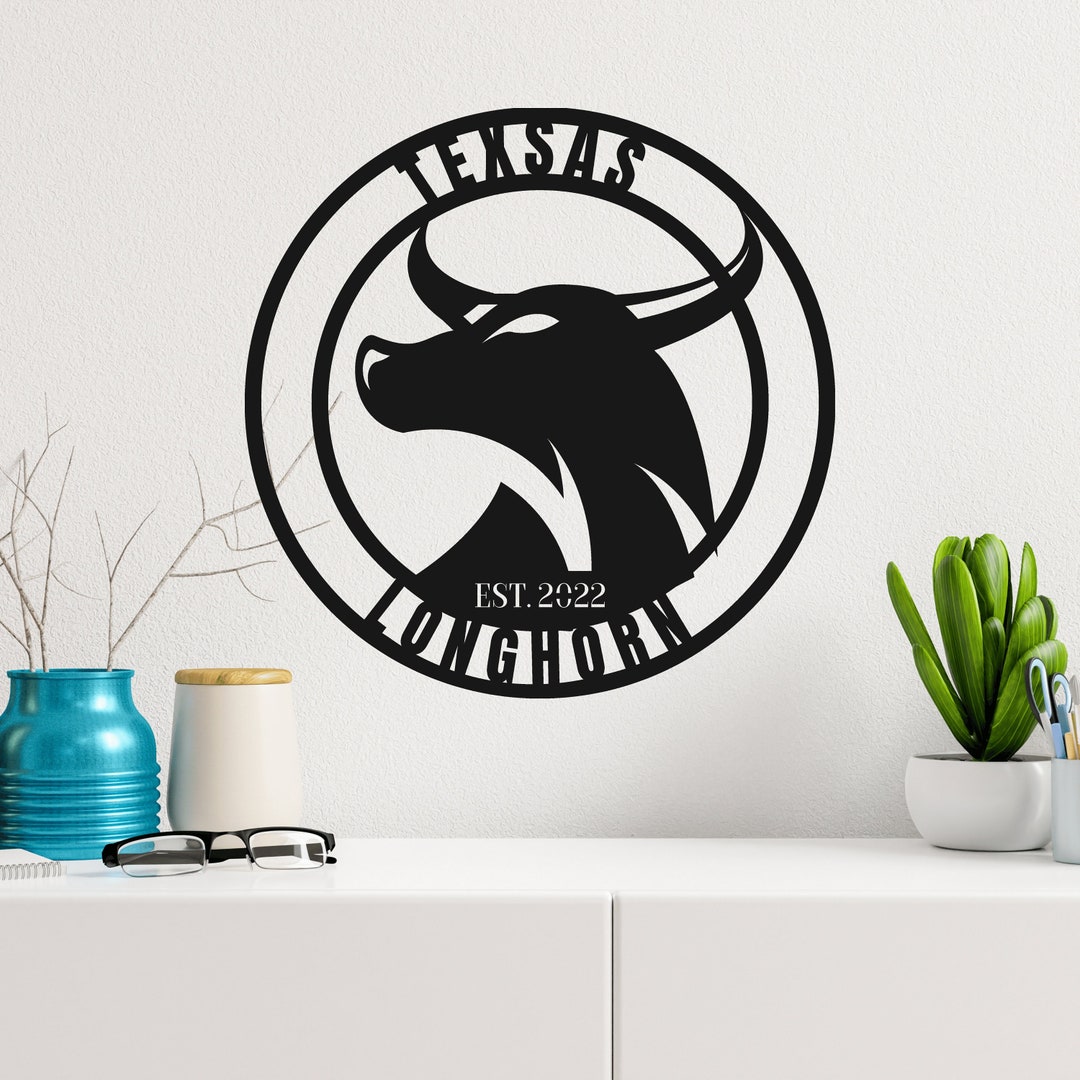 Texas Longhorn Metal Art, Texas Longhorn Decor, Metal Monogram Sign ...