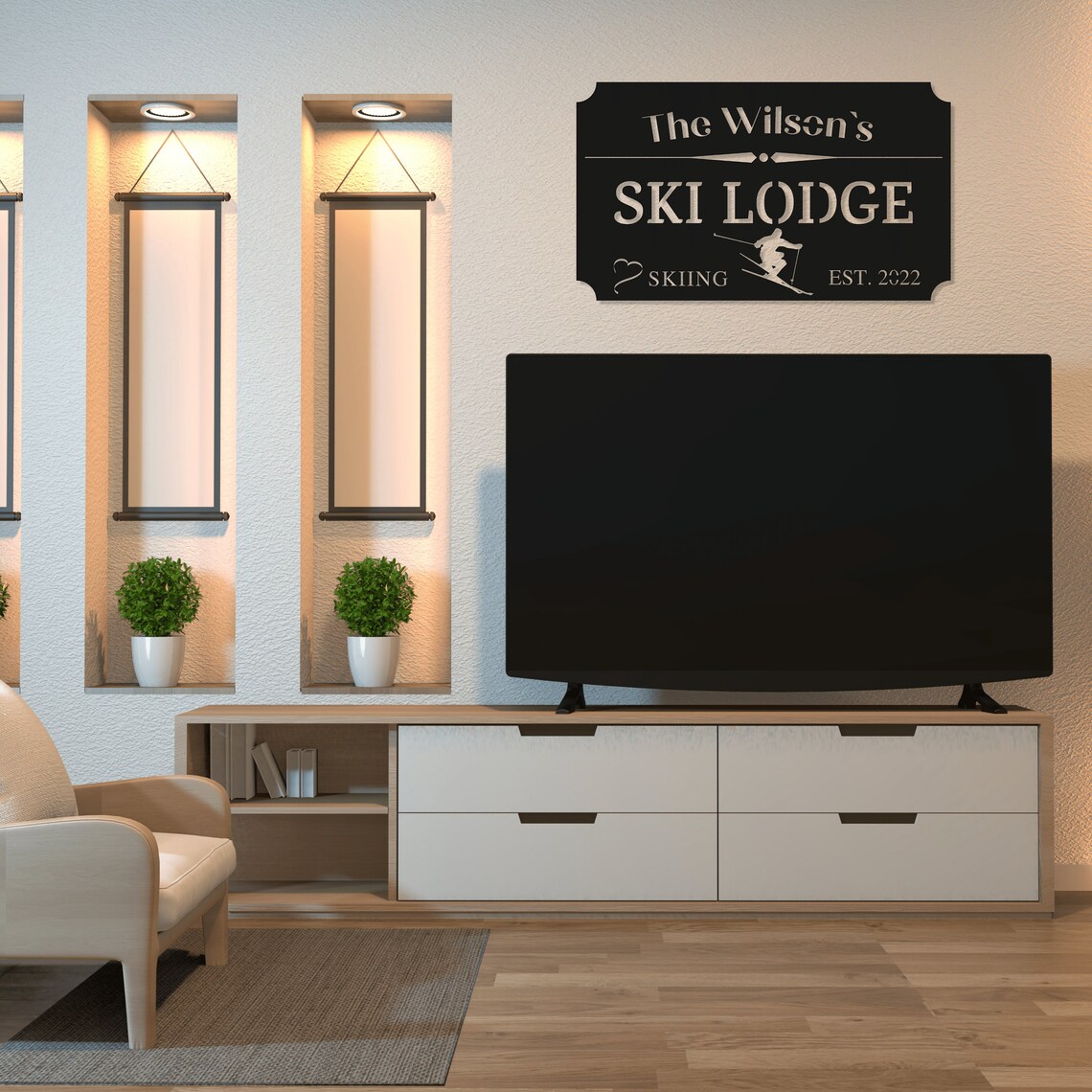 Ski Sign, Custom Ski Lodge Decor, Est Sign, Personalized Ski Cabin ...