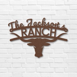 Custom Family Name Sign, Longhorn Ranch Metal Sign - Longhorn Skull ...