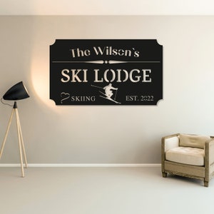 Ski Sign, Custom Ski Lodge Decor, Est Sign, Personalized Ski Cabin ...