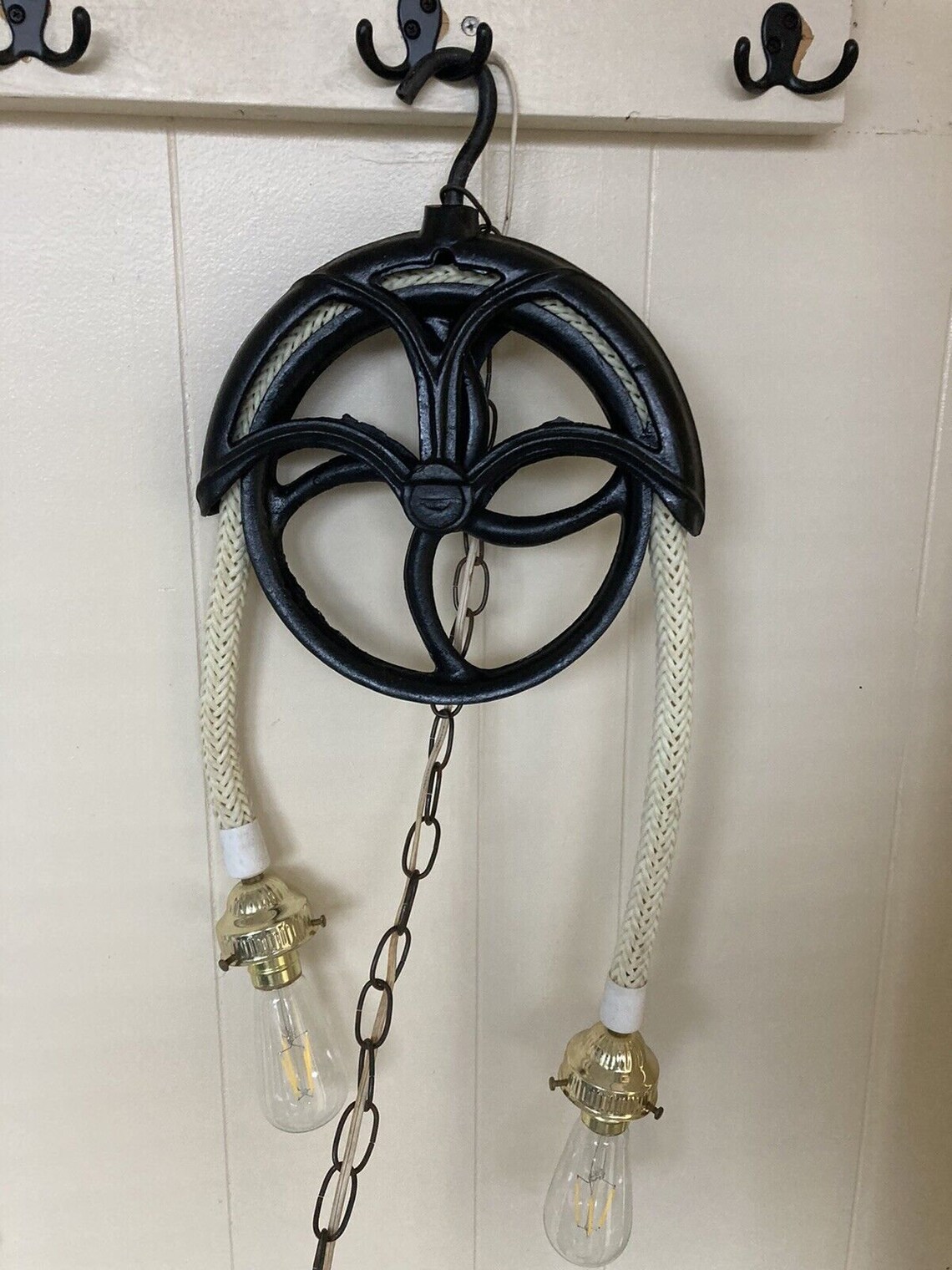 Vintage Large Wheel Hose Cord Pulley Industrial Cast Iron With Added ...